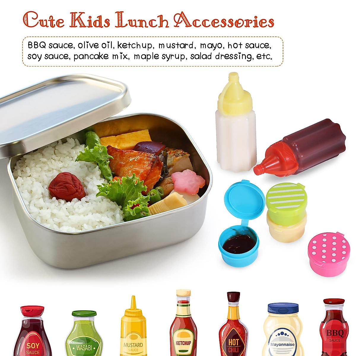 Zubebe 36 Animal Food Picks for Kids 8 Mini Condiment Bottles Ketchup Squeeze Bottle 4 Sauce Container Lunch Bento Box Accessories