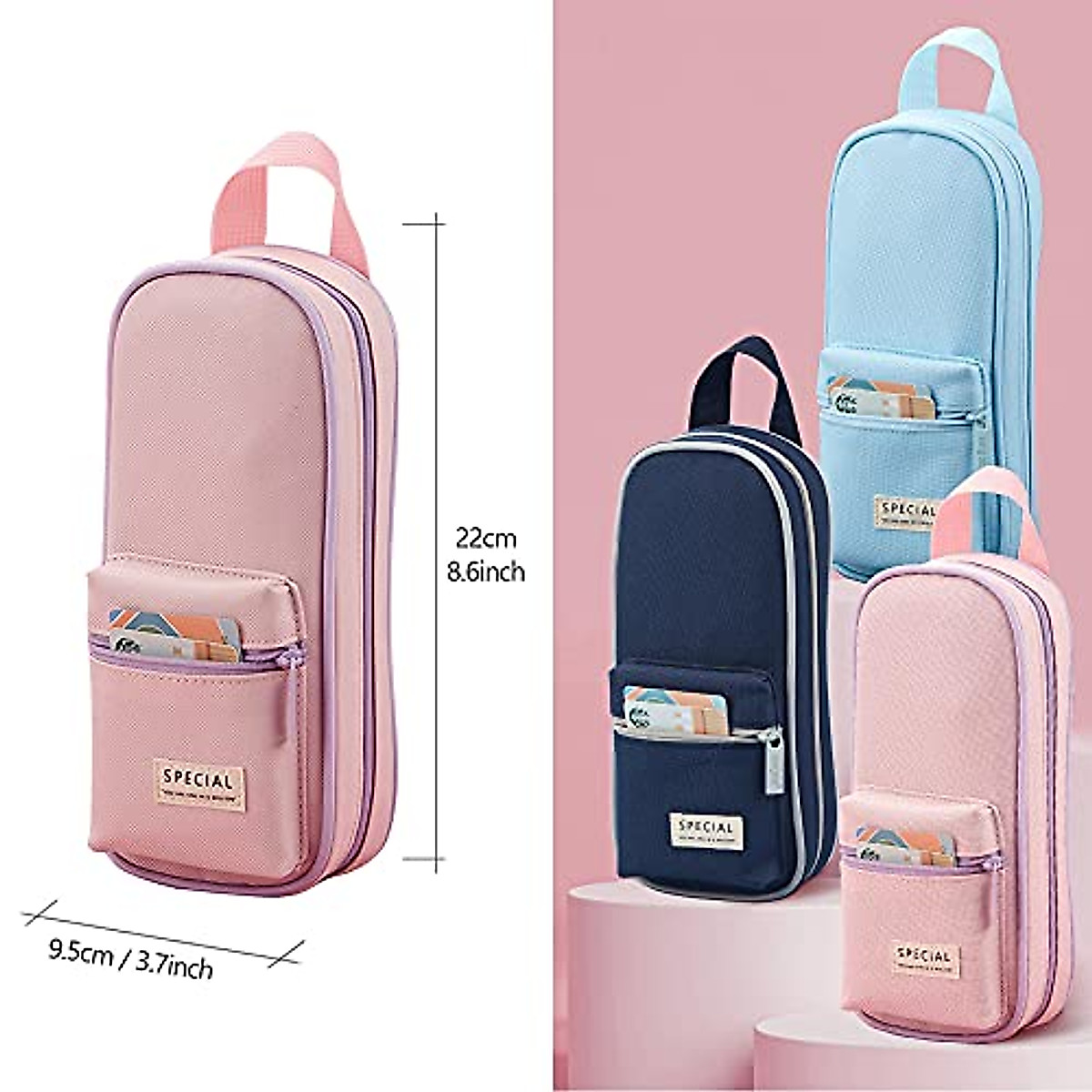 Meyas Handheld Backpack Pencil Case, Large Capacity Pencil Case, Pencil Case Box Organizer, Pencil Bag Stationery Storage Pen Pouch Case, Gift for Middle High School College Kids Students Adults(Pink)