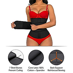 YIANNA Latex Waist Trainer for Women Tummy Control Jsculpt Double Sweat Trimmer Belt Workout Training Sport Girdle, YA2225-Black-S