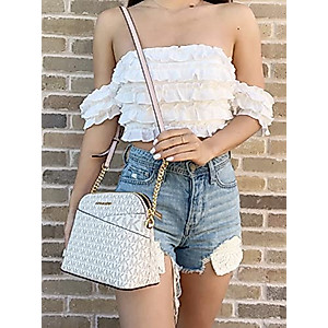 Michael Kors Jet Set Medium Dome Crossbody Vanilla Signature Powder Blush Pink