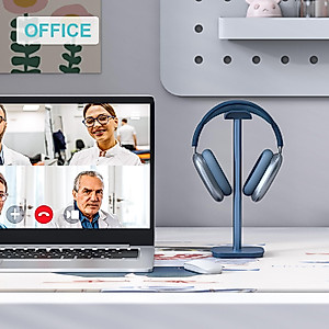 MANMUVIMO Headphone Stand, Desktop Headset Holder Heavy Base Desk Earphone Stand Aluminum Gaming Headset Hanger Rack for AirPods Max, AirPods, AirPods Pro, Sony, Beats, Bose, Razer and More(Blue)