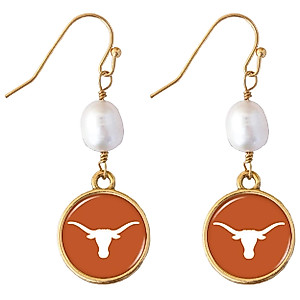 Texas Longhorns Diana Gold and Pearl Dangle Earrings Jewelry Gift UT
