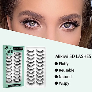 Mikiwi Lashes False Eyelashes 10-12mm Natural Fake Lash Fluffy Light Volume Faux Mink Lashes 10 Pairs Pack Eye lashes