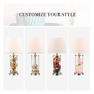 Globe Electric 67155 20" Fillable Table Lamp, Clear Glass and Steel Base, White Fabric Shade, Reading Light, Home Essentials, Bedroom, Nightstands, Room Décor, Dorm