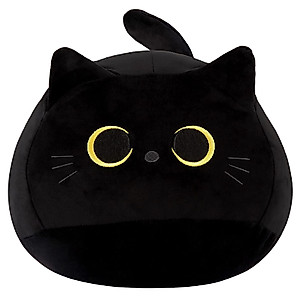KWQBWQF Black Cat Plush Toy 16'' Black Cat Pillow, Soft Stuffed Cat Plush Doll, Plushie Cat Pillow Cat Stuffed Animals for Kids Birthday Girlfriend Valentines Gift