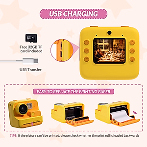 Mafiti Kids Camera Instant Print, 48MP Digital Camera Selfie 1080P Video with 32G TF Card, Toys Gifts for Girls Boys Aged 3-12 for Christmas/Birthday/Holiday (Orange)