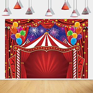 Red Circus Backdrop 7x5FT Carnival Theme Tent Photography Background Circus Amusement Park Fireworks Balloon Banner for Newborn Baby Shower Birthday Party Decorations Supplies (84x60 inch)