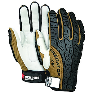 MCR Safety PD2903M Predator Multitask Grain Cow Leather Palm, Breathable, Padded Gloves, Tire Tread Backing, White, Medium, 1 Pair