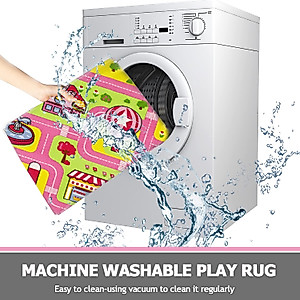 Capslpad Kid Rug for Playroom Pink Play Rug Traffic Road Car Play Mat 5.2x3.3 ft Educational Learning Area Rug Washable Kids Carpet for Children Girls Bedroom,Playroom,Nursery Room Decor