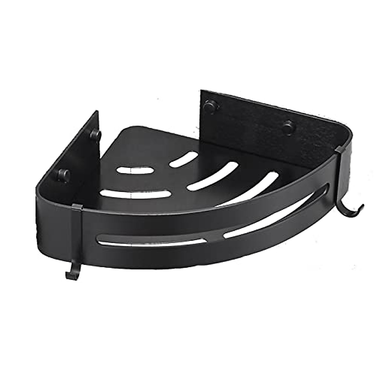 Adhesive Bathroom Shower Shelf Corner Holder,1 Pack 304 Black No Drilling Stainless Steel Triangle Holder with 4 pcs Removable Hooks Shower Shelf Corner Bathroom Set for Kitchen Toilet Shower Shelves