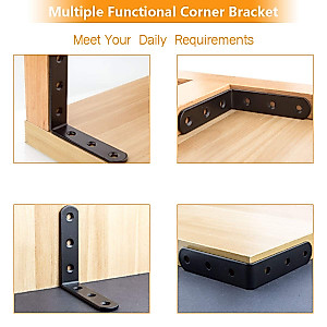 16 PCS L Shelf Brackets 4Inch, Cast Iron 4x4 Inch Heavy Duty L Shape Corner Brace, Black Floating Shelves Bracket for Hanging DIY Shelving or Bookshelf, 3mm Thick Angle Joint Bracket Fastener