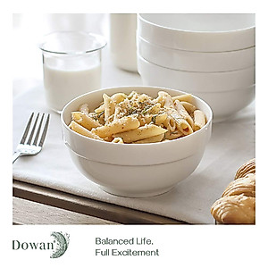 DOWAN 22 Ounce Soup Bowls Cereal Bowls, Porcelain Bowls for Kitchen, White Bowls Set for Cereal, Soup, Rice, Dessert, Oatmeal Breakfast, Set of 4,White