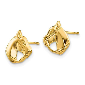 Solid 14k Yellow Gold Horse Head Post Studs Earrings - 8mm x 9mm