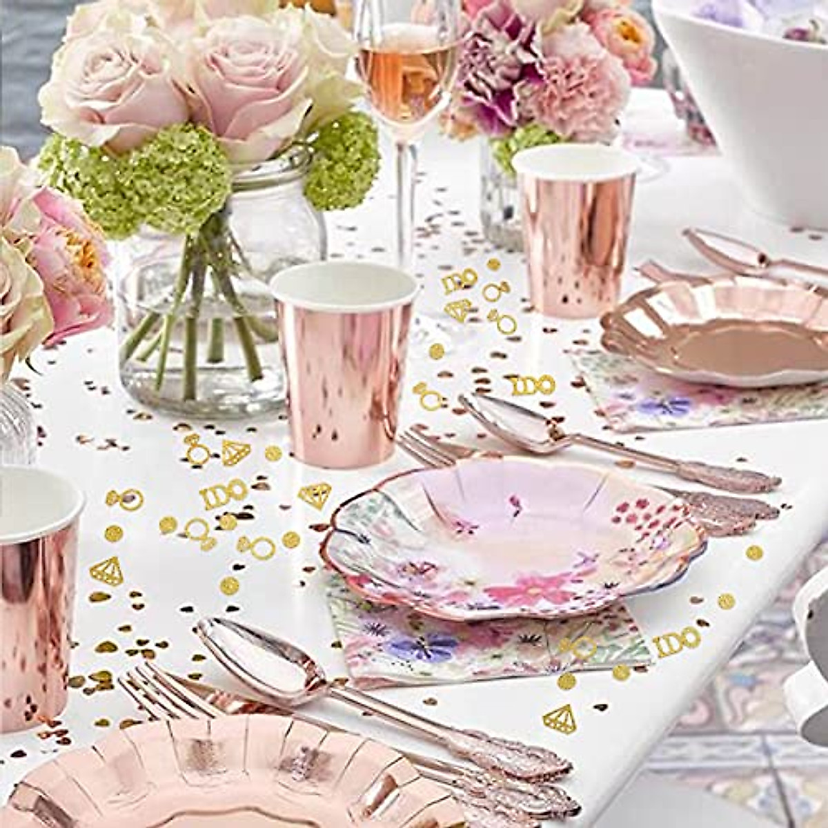 Juome 450Pcs Gold Wedding Table Confetti, Glitter Confetti for Bridal Shower Engagement Party, Diamond Ring I Do Paper Confetti Bachelorette Table Scatters Decorations