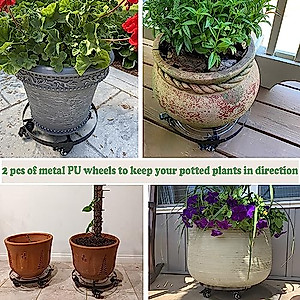 3 Packs Large Metal Plant Caddy 12.6” Plant Dolly with Wheels Heavy-Duty Wrought Iron Rolling Plant Stand with Casters for Indoor and Outdoor Plant Pot Rollers Black, 12" Clear Plant Saucers Included