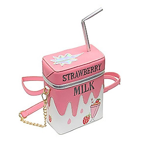 LUI SUI Cute Strawberry Milk Box Cross Body Purse Bag Cellphone Shoulder Bags Card Holder Wallet Purse