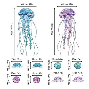 decalmile Large Jellyfish Wall Stickers Ocean Underwater Fish Wall Decals Girls Bedroom Nursery Bathroom Wall Decor(Jellyfish Size: 29"H x 17" W))