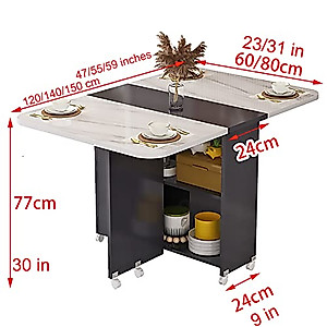 Folding Dining Table, Drop Leaf Dining Table With 2-layer Storage Shelf, Folding Dining Table With 6 Wheels, Space Saving Multifunction Dining Table Expandable for Small Spaces, Kitchen, Small Apartme