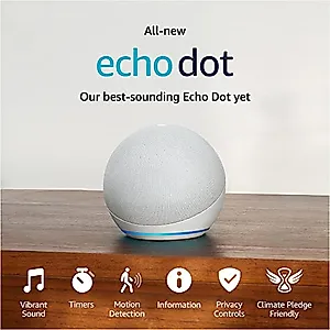 Echo Dot (5th Gen) | Glacier White with Amazon Basics Smart Color Bulb