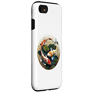 iPhone SE (2020) / 7 / 8 Koi Carp in water with Lilly pad fish lens style drawing Case
