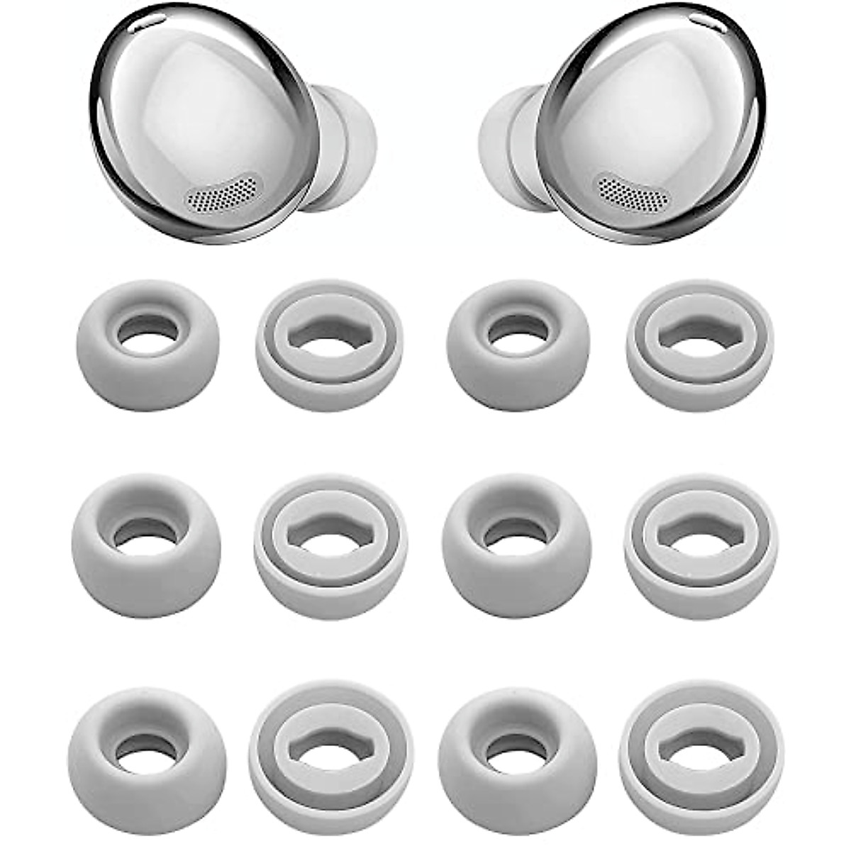 BLUEWALL Ear Tips for Galaxy Buds Pro Headphones, Fit in Charging Case Earbud Tips Eartips Replacement for Galaxy Buds Pro SM-R190 Earbuds, S/M/L 6 Pairs, Phantom Silver