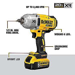 DEWALT 20V MAX* XR Cordless Impact Wrench Kit with Hog Ring Anvil, 1/2-Inch (DCF899HP2)