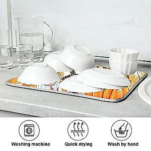 Kcldeci Autumn Fall Gnome Dish Drying Mat Kitchen Drying Pad Sunflower Pumpkin Dish Draining Mat Dish Rack Drainer Pad 16 x 18