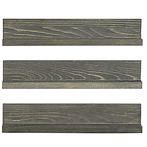 MyGift Wall Mounted Vintage Gray Wood Challenge Coin Holder and Casino Chip Display Shelf, Single Row Military Coin Showcase Rack, Set of 3