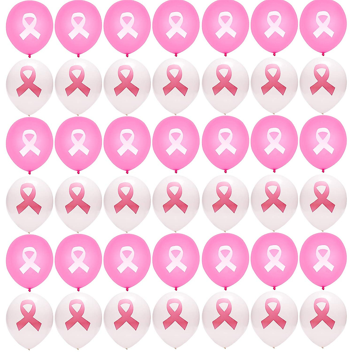Llxieym 60 Pieces Pink Ribbon Balloons Breast Cancer Awareness Balloons Set for Party with 6 Rolls Ribbons (pink&white)