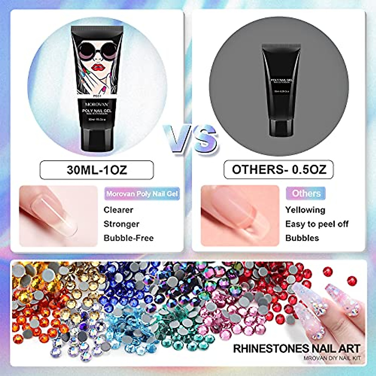 Morovan Poly Gel Nail Kit: Glitter Clear Poly Gel Nail Kit Starter Kit 18 Colors Poly Gel Nail Kit with U V Lamp DIY Poly Gel Kit with U V Light Nail Extension Kit