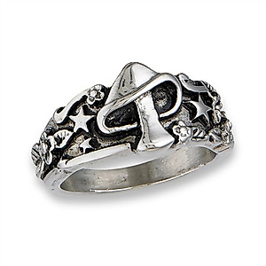 Mushroom Star Flower Mystic Fashion Ring Stainless Steel Leaf Band Size 7