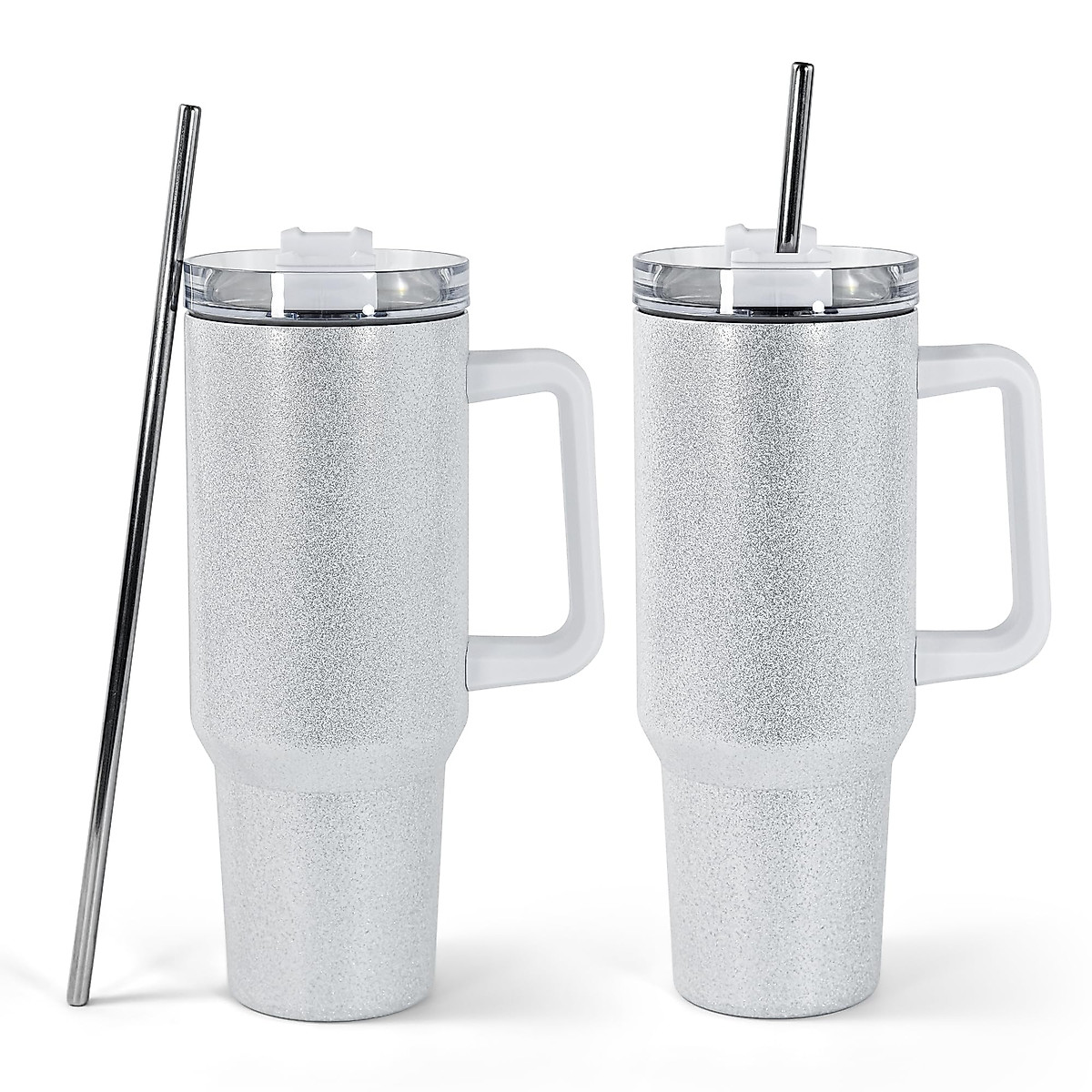 AGH 40 oz Sublimation Glitter Tumblers with Handle,2 Pack Stainless Steel Insulated Tumblers Blanks Water Bottle Travel Cups,BPA-FREE, Keep Warm up to 24 Hours