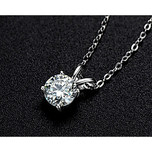 AINUOSHI Moissanite Necklaces for Women, Sterling Silver Necklace 1ct Round Diamond Pendant 18K White Gold Plated Jewelry Gifts for Women Mom Wife Girlfriend Mothers Day Christmas New Year Gifts