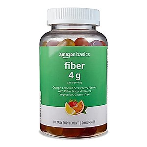 Amazon Basics (previously Solimo) Fiber 4g Gummies, Digestive Health, Supports Regularity, Orange, Lemon & Strawberry Flavors, 90 Count