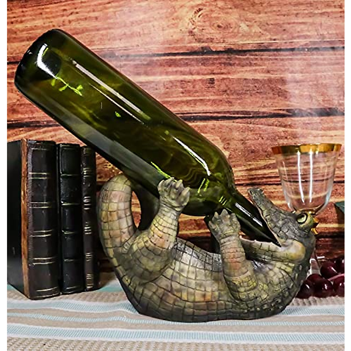Ebros Gift Whimsical Comical Thirsty Alligator Crocodile Wine Holder Figurine 8.75" H Prehistoric Reptile Chompsy Gator Party Hosting Wine Rack Stand Decor