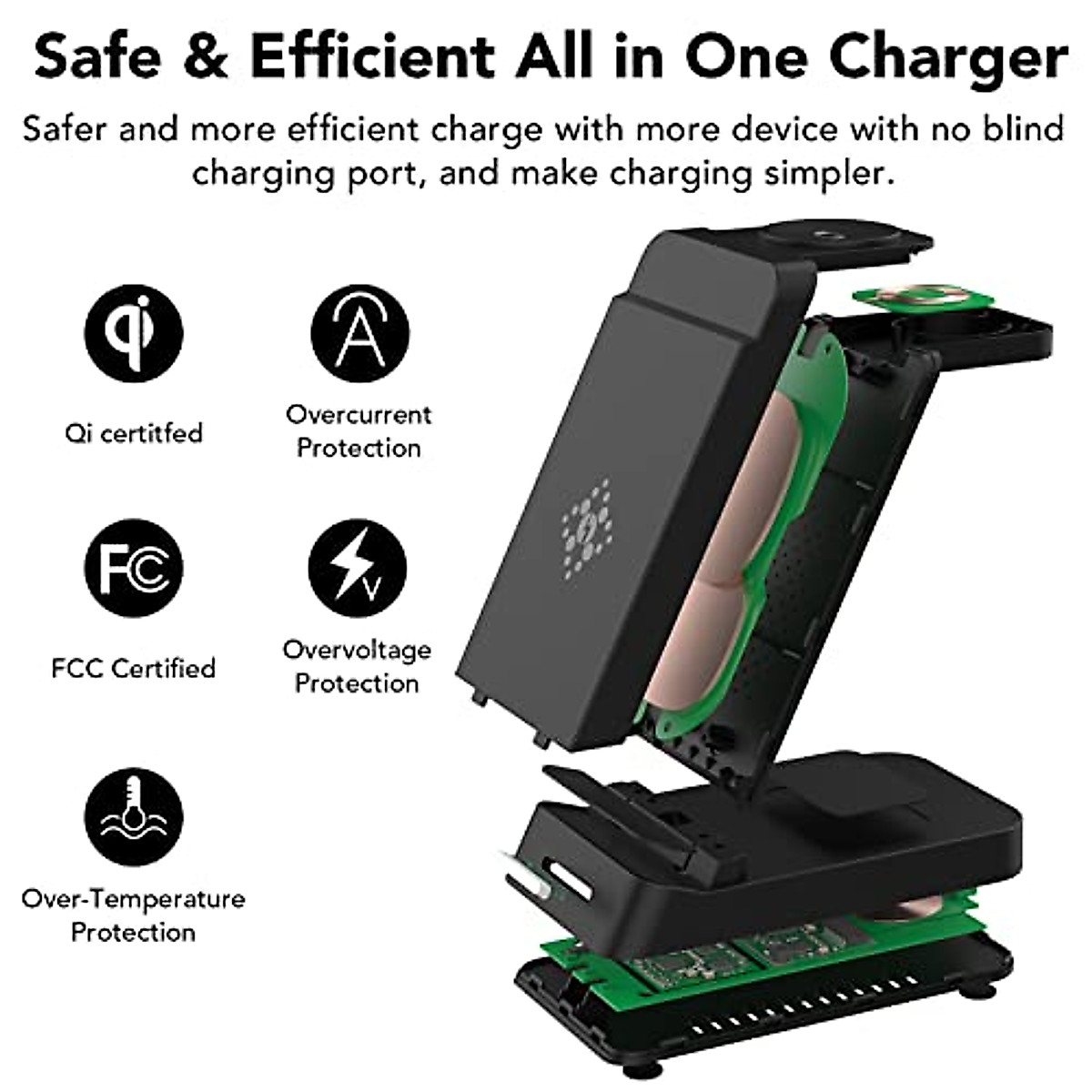 Wireless Charging Station, 3 in 1 Wireless Charger for Apple Watch 8/Ultra/7/SE/6/5/4/3/2, Fast Wireless Charging Stand Dock for iPhone 14/13/12/11/Pro/Max/Plus/SE/XS/XR/X/8 Air-pods(with Adapter)