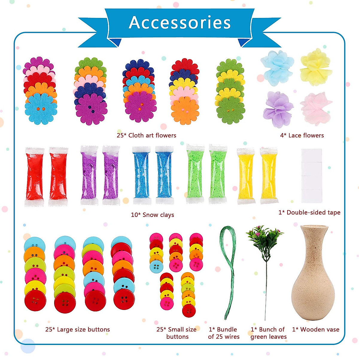 DigHealth DIY Vase with Flowers Craft Kit for Kids, Make Your Own Flower Bouquet by Buttons and Fabric, Crafts and Art Set Gift for Girls Boys Age 4 5 6 7 8 9 10 12 Years Old