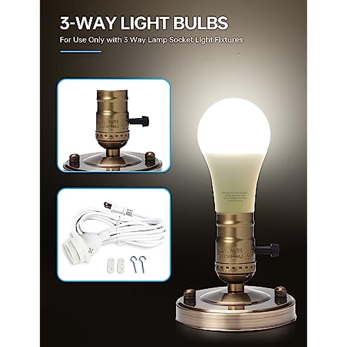 KINDEEP 3 Way LED Light Bulbs 50 100 150 Watt Equivalent, Three Way A21 LED Bulbs, E26 Base, Daylight White 5000K, 500 1600 2200LM for Home Reading, Desk Lamp, Table Lamp, 2 Pack