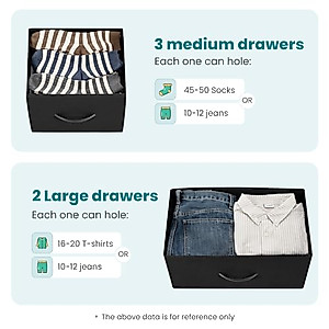 OLIXIS Dresser, Storage with 5 Organizer Closet Chest Small Clothes Fabric Cabinet, Kids Furniture Drawer Binis, Nightstand for Bedroom, Living Room, Nursery, Entryway, Matte Black