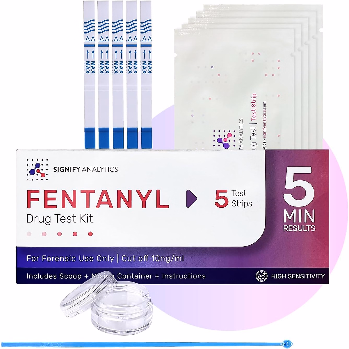 Fentanyl Test Kit | Includes 5 Fentanyl Test Strips | Signify Analytics Ultra-Sensitive Fentanyl Test Strips for Drug Testing | Fentanyl Testing Strips for Pills, Powders, and Liquids