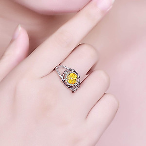Emsione 925 Sterling Silver Plated Created Citrine Round CZ Cut Halo with Round Side Stones Eternity Ring Anniversary Wedding Engagement Band Ring Size 8 Color Yellow