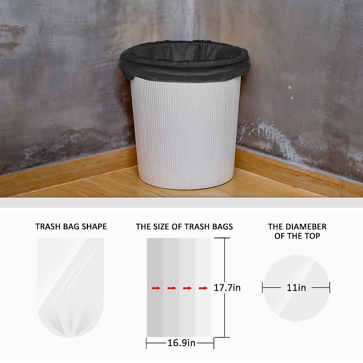 2 Gallon 100 Counts Small Strong Black Trash Bags Garbage Bags by Teivio,Small Waste Basket Liner, Bathroom Trash Can Bin Liners, Plastic Bags for home office kitchen,Black