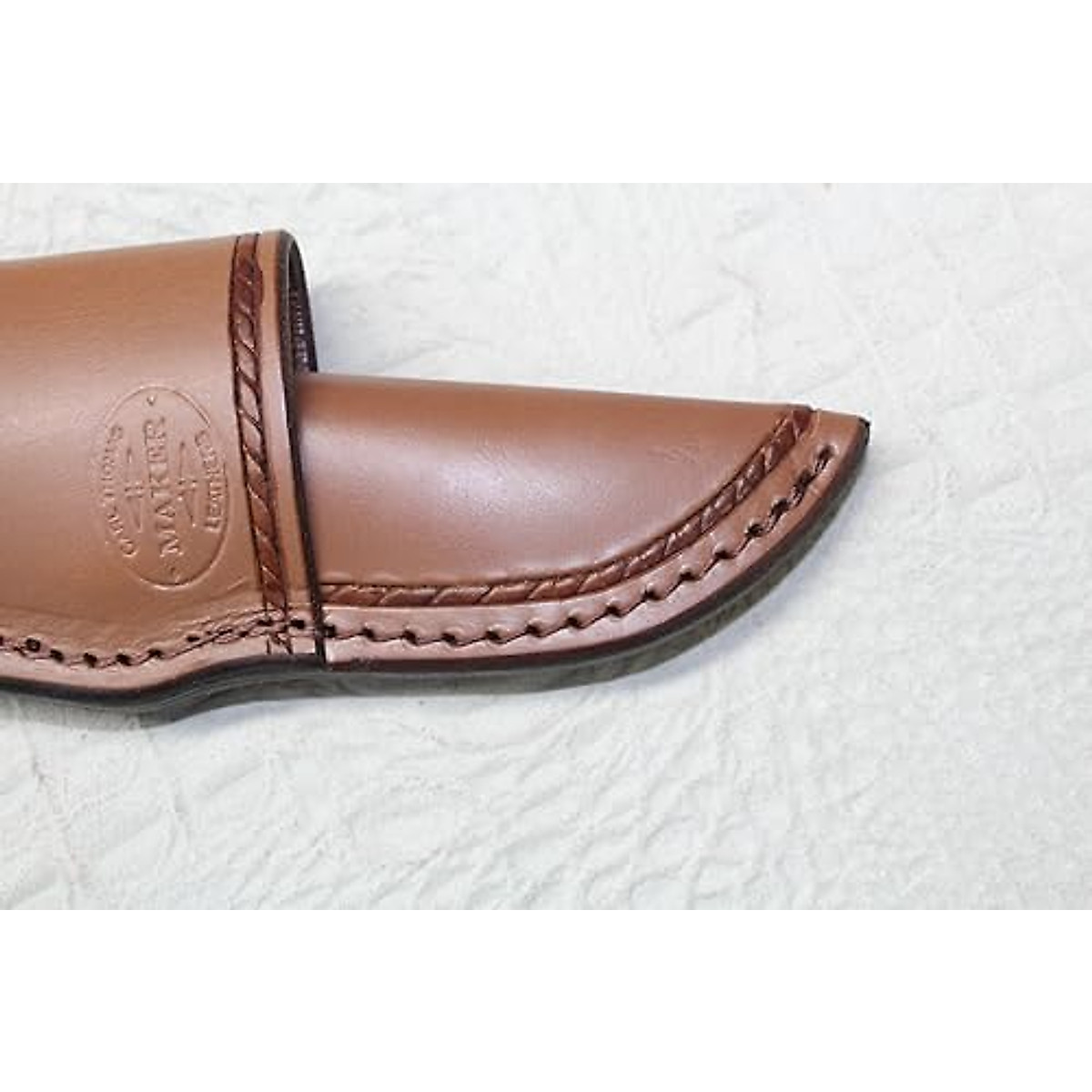 CARL THOMAS LEATHERS Crossdraw knife sheath. quality leather quality stitching. fix blade Nylon stitching. may defeat a 103. Knife holder.