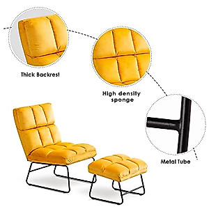 MCombo Accent Chair with Ottoman, Velvet Modern Metal Legs, Club Chair Lounge Sofa Couch for Living Reading Room Bedroom 0014 (Yellow)