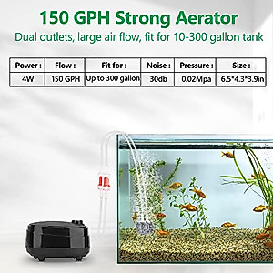 hygger Aquarium Air Pump Kit Powerful Airflow Adjustable Quiet Fish Tank Aerator Dual Outlet Oxygen Pump with Accessories Kit for Up to 300 Gallon Fish Tank, Aquarium, Hydroponics, Pond