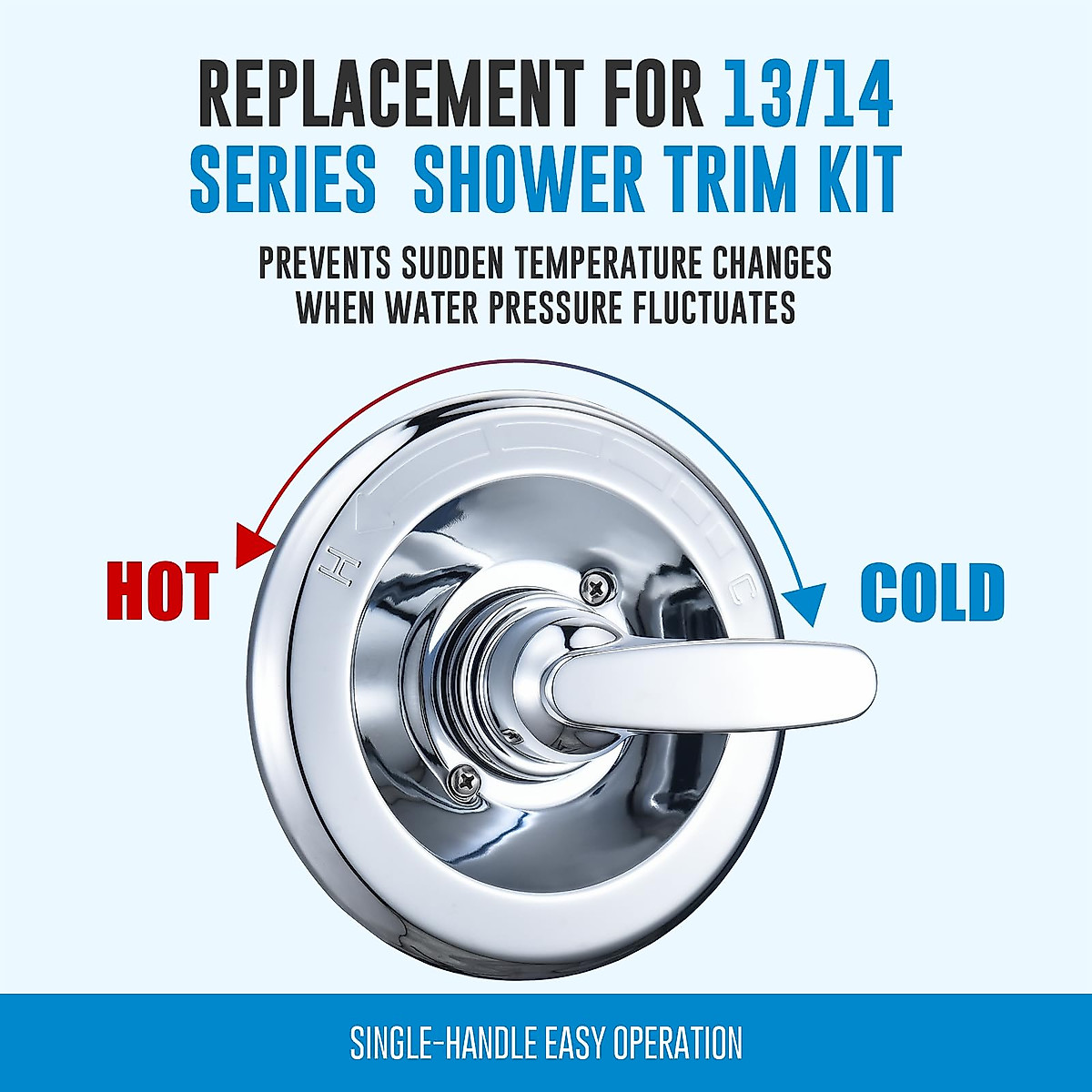Replacement for Delta Classic 13 Series Single-Function Trim Kit, T13010 Shower Handle, Fit Delta Shower Valve R10000 Series, Chrome (Cartridge Included)