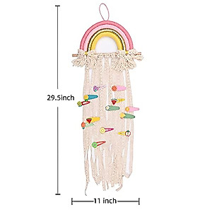 UKYLIN Bow Holder for Girls Hair Bows, Hair Clips Holder Rainbow Bow Organizer Hair Accessories Storage Wall Hanging Decoration for Girls Room Bedroom Living Room (Pink)