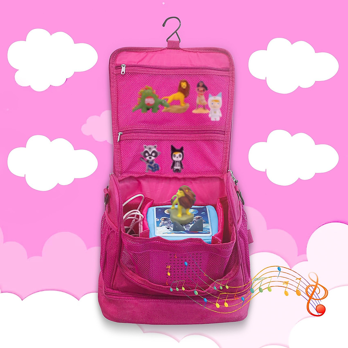 Carrying Case for Toniebox,Backpack Bag for Toniebox Starter Set , Tonie Figures ,Headphones and Charging Station, Portable Storage Bag with Shoulder Strap and Handle Bar, Hanging Storage (Pink)