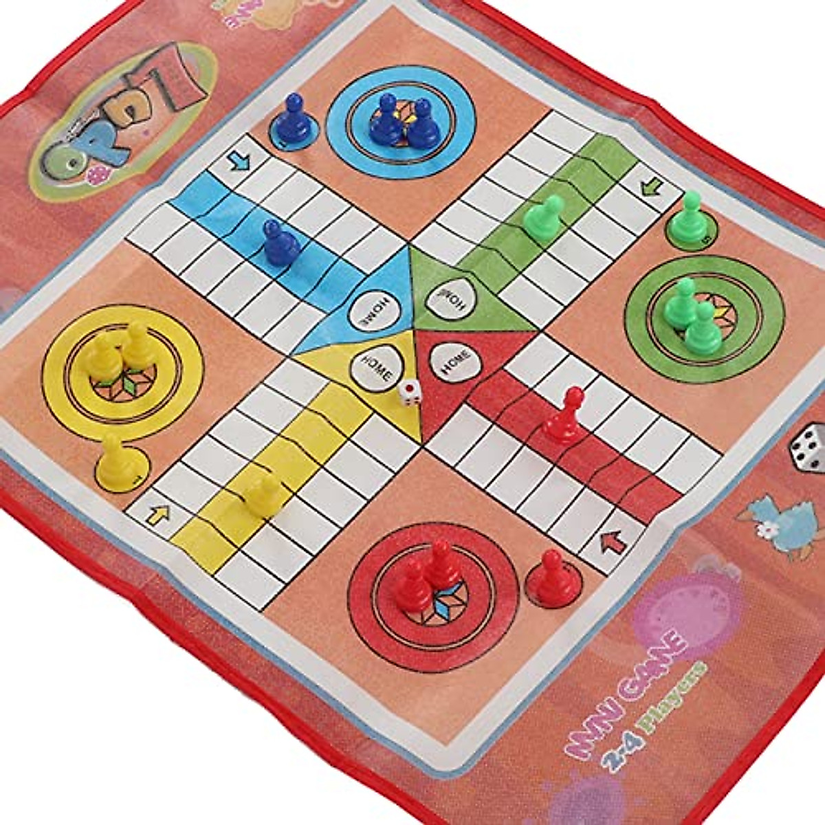 Tissting Wooden Checkerboard Flying Ludo Chess Set, 2.4x1.8in Non Woven Fabric Roll Up Flying Chess Board for Family, Party, Travel, Camping, Leisure Entertainment