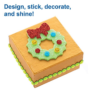 Baker Ross FE917 Christmas Wreath Glitter Foam Stickers - Pack of 100, Kids Stickers, Ideal for Children's Arts and Crafts Projects, Great for Card Making and Scrapbooking